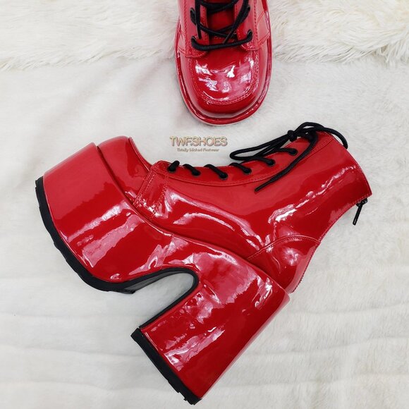 Demonia | Shoes | Red Patent Platform Goth Punk Ankle Boots | Poshmark